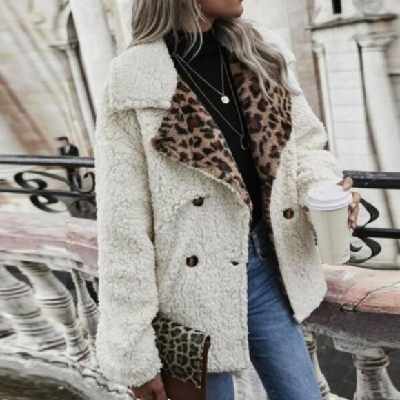 Jackets & Coats | Boho Chic Leopard Animal Print Fuzzy Cozy Long Sleeve ...